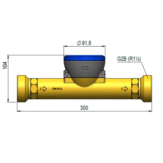 BIM objects - Free download! flowIQ®3100, Q3=10 m³/h, G2B (R1½)x300 mm ...