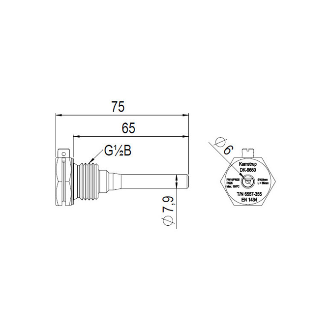 BIM objects - Free download! Kamstrup Pocket 65 mm for Temp. Sensors - Straight | BIMobject