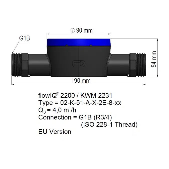 BIM objects - Free download! Water meter, flowIQ®2200 EU KWM 2231, G1B ...