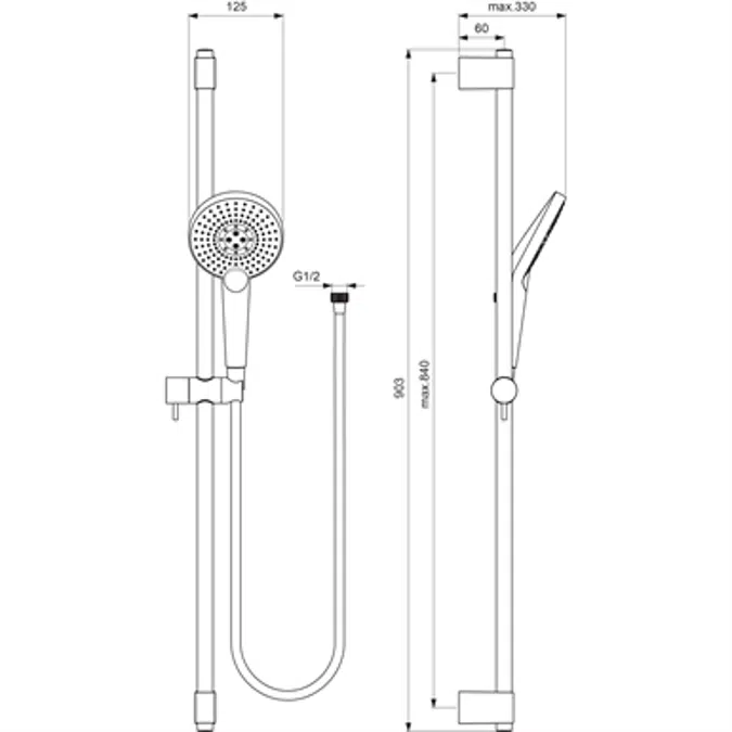 BIM objects - Free download! IDEAL RAIN EVO JET – ROUND HANDSHOWER AND RAIL KIT 900 1750 IF ...
