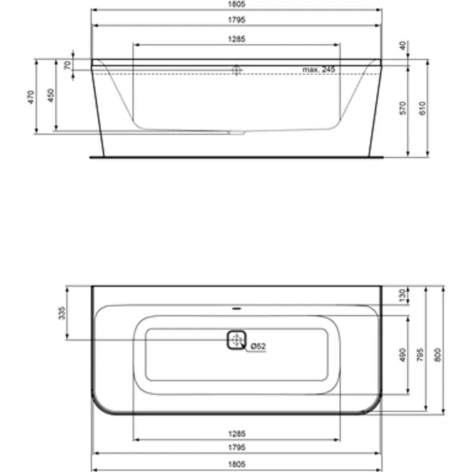 BIM objects - Free download! TONIC II D-shape double ended bath tub ...