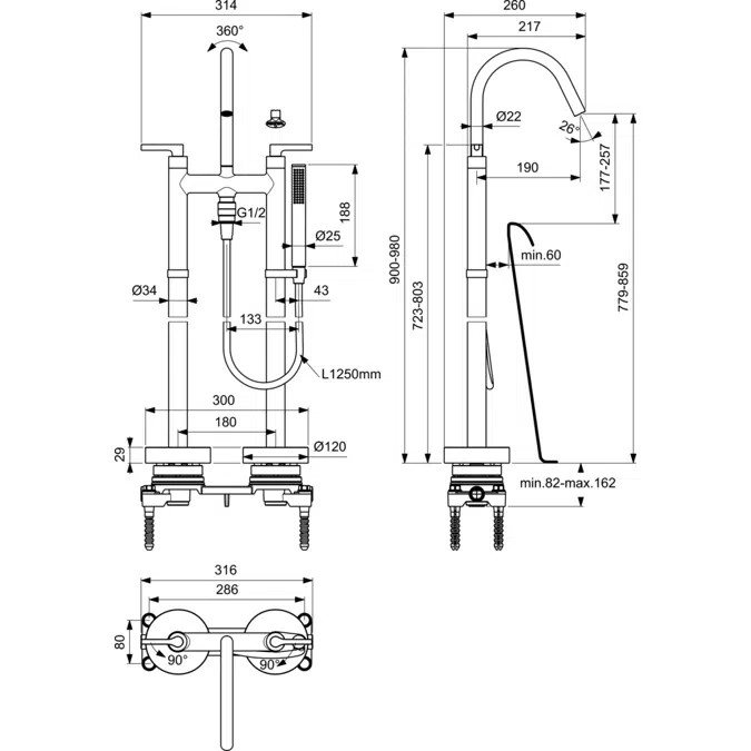 BIM objects - Free download! JOY NEO FREESTANDING BATH & SHOWER MIXER ...