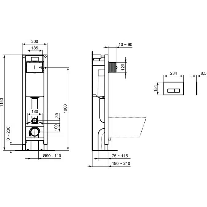 BIM objects - Free download! PROSYS ECO WC FRAME CLASS 1 300MM WIDE X ...