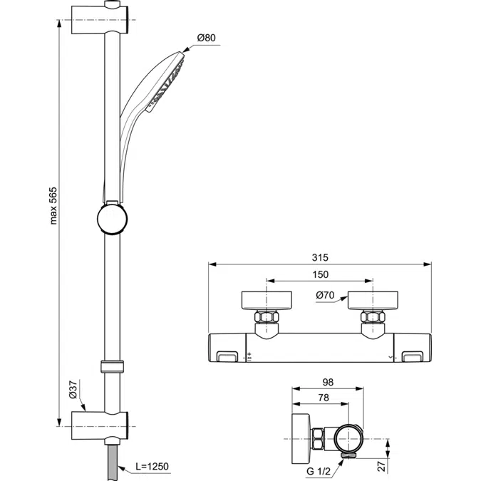 BIM objects - Free download! CERATHERM T20 SHOWER MIXER EXPOSED OFFSET ...