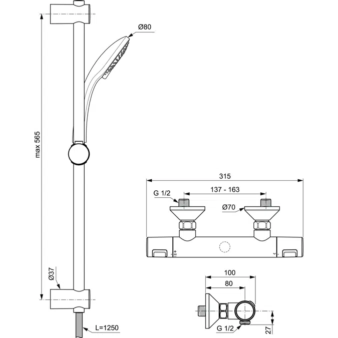 BIM objects - Free download! CERATHERM T20 SHOWER MIXER EXPOSED ...