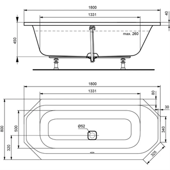 BIM objects - Free download! TONIC II octagon bath tub 1800x800mm ...