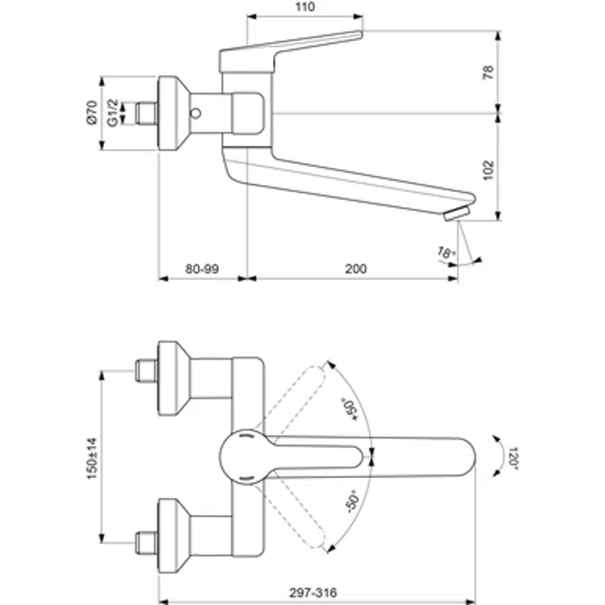 BIM objects - Free download! Ceraplus wall mounted basin mixer | BIMobject