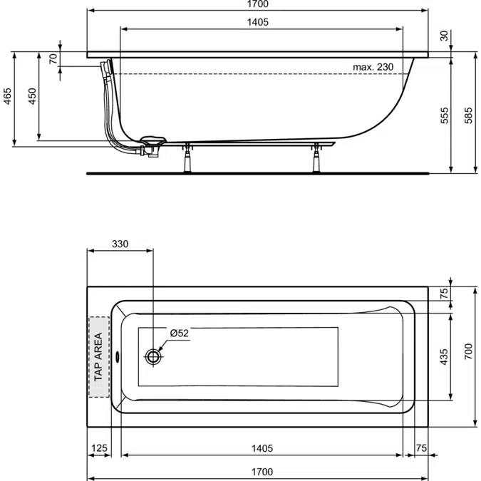 BIM objects - Free download! LDV TUB RECT 170X70 WHITE | BIMobject