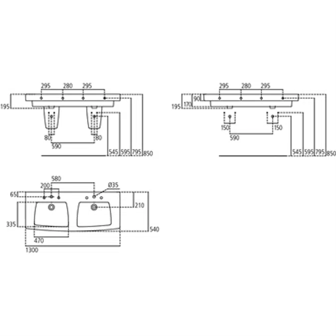 BIM objects - Free download! 21/VENTUNO LAVY VANITY TOP 130 DB WHT IP ...
