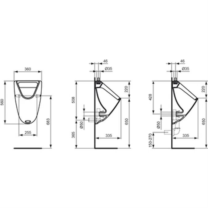 BIM objects - Free download! EUROVIT urinal 360x335mm, top inlet ...