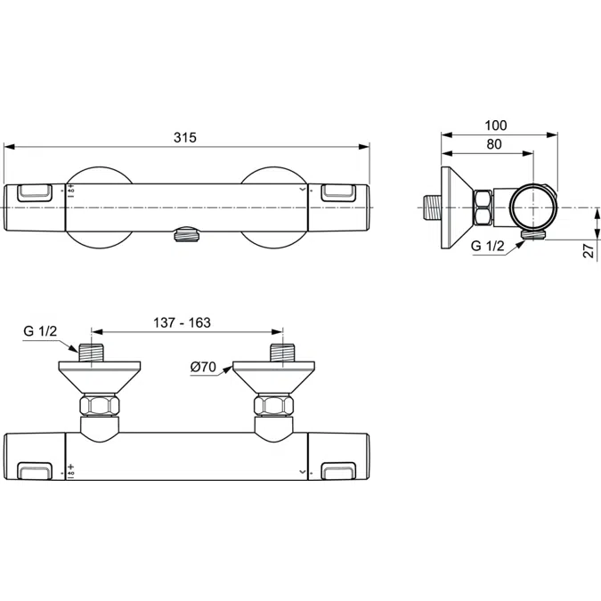BIM objects - Free download! CERATHERM T20 SHOWER MIXER EXPOSED OFFSET ...