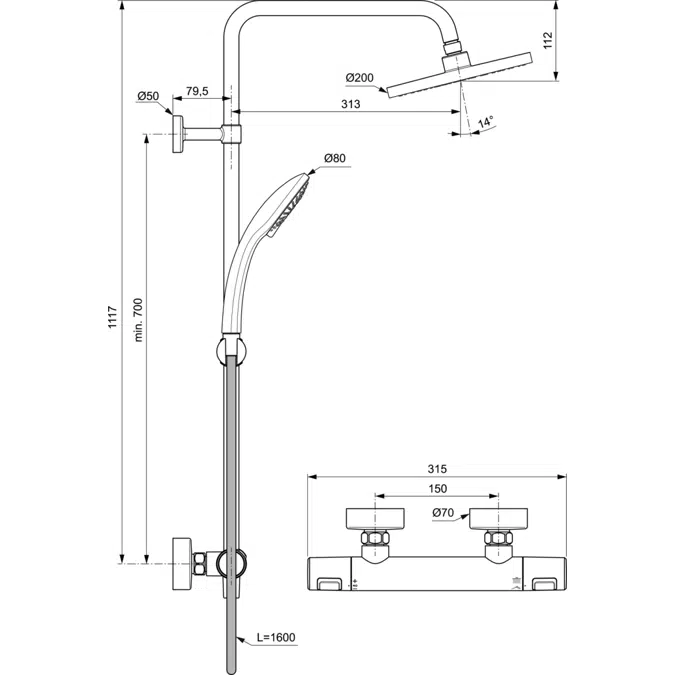 BIM objects - Free download! CERATHERM T20 SHOWER MIXER EXPOSED OFFSET ...
