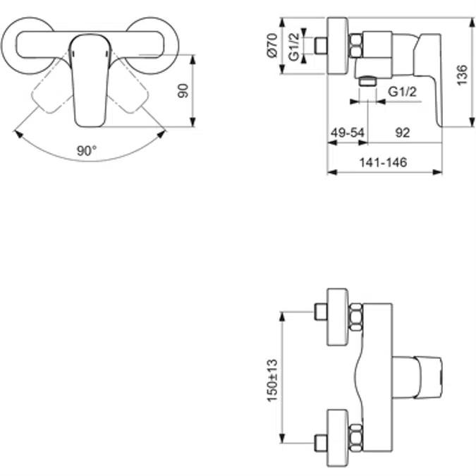 BIM objects - Free download! Mitigeur Douche Mural Kheops- B0754AA/IS ...
