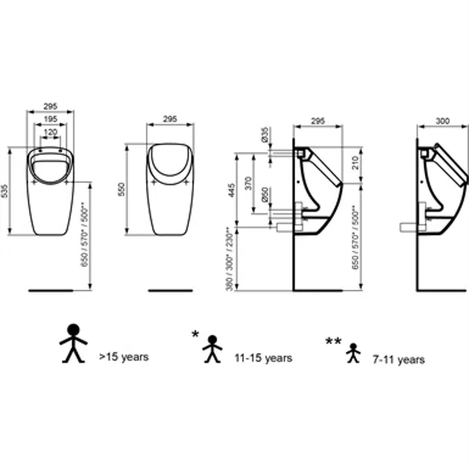 BIM objects - Free download! CONNECT urinal 280x295mm, back inlet ...