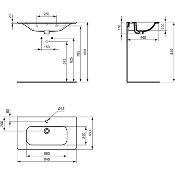 Objetos BIM - ¡Descarga gratis! SOFTMOOD vanity basin 840x460mm, 1 taphole, with overflow ...