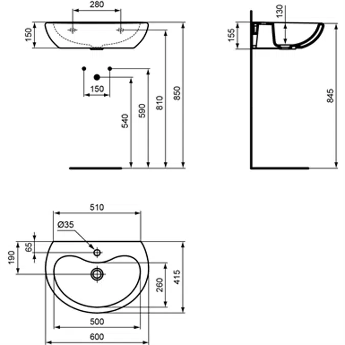 BIM objects - Free download! CONTOUR 21 BASIN 60X42 WHITE 1TH ND ...