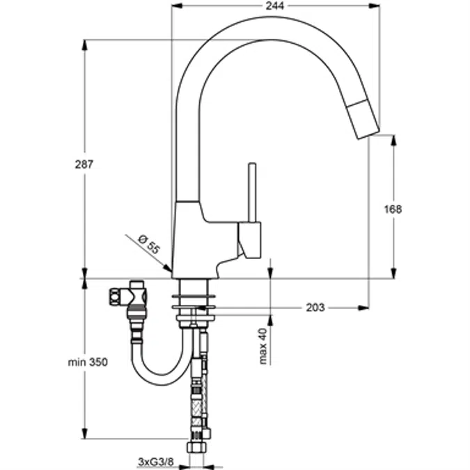 BIM objects - Free download! NORA kitchen mixer one hole high spout ...