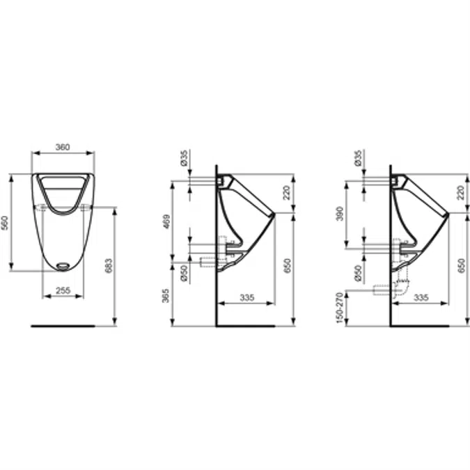BIM objects - Free download! EUROVIT urinal 360x335mm, back inlet ...