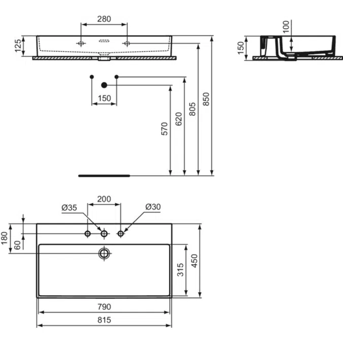 BIM objects - Free download! EXTRA BASIN 80 OF 3TH WHITE | BIMobject