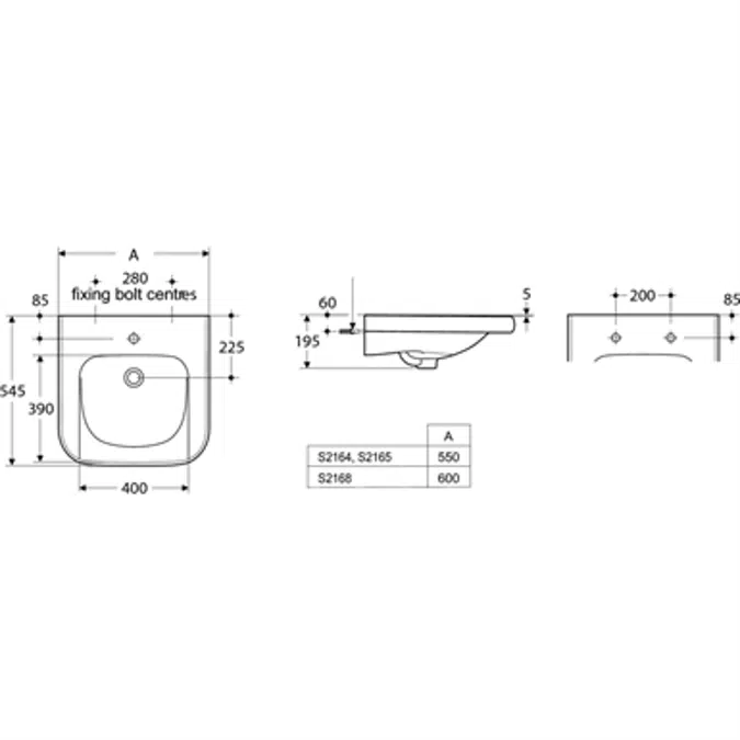BIM objects - Free download! CONTOUR 21 BASIN 60 WHITE ACSBL 1CTH ...