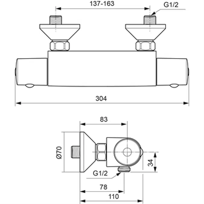 BIM objects - Free download! Mitigeur Thermostatique Douche Mural ...